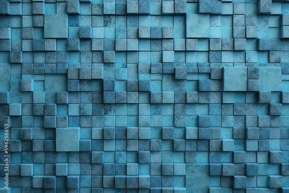 Blue Patina, 3D Mosaic Tiles arranged in the shape of a wall. Textured ...
