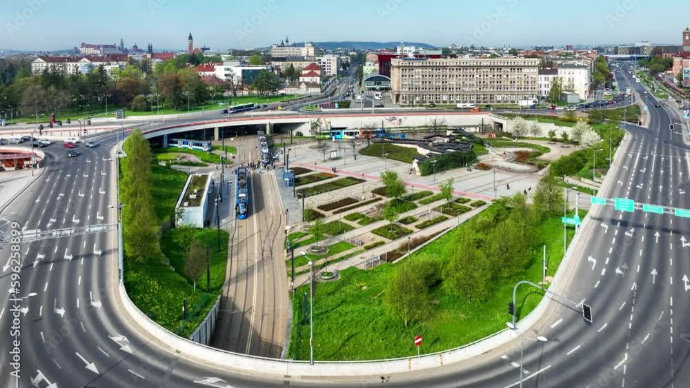 Rondo Mogilskie roundabout in Krakow, Poland. Multilevel extended ...