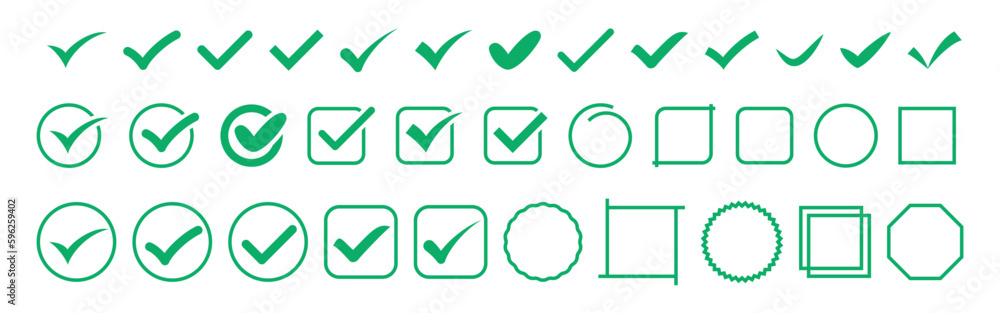Green check symbol collection. Set of green tick icons Stock Vector ...