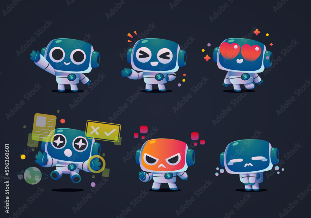 set of cartoon character minimal clean modern robots mascot Stock ...