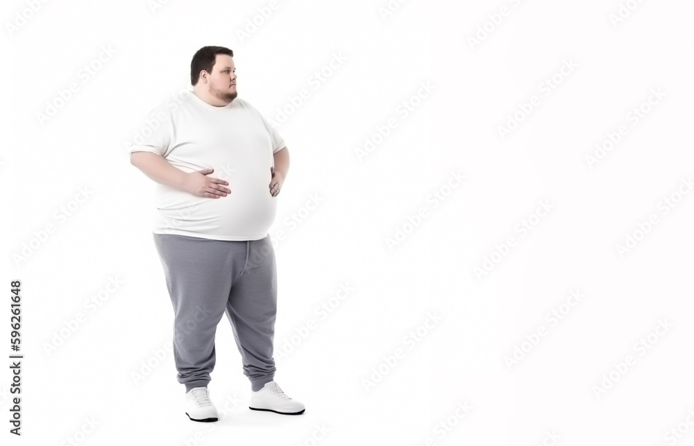 Obese or overweight man posing, full body, isolated on white background ...