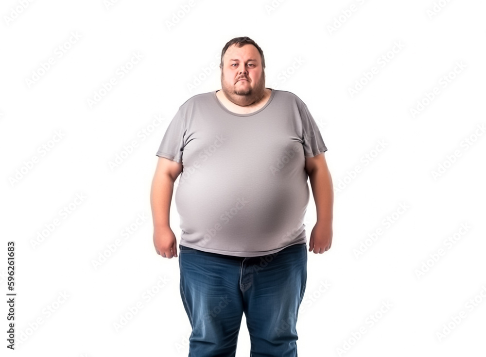 Obese or overweight man posing, full body, isolated on white background ...