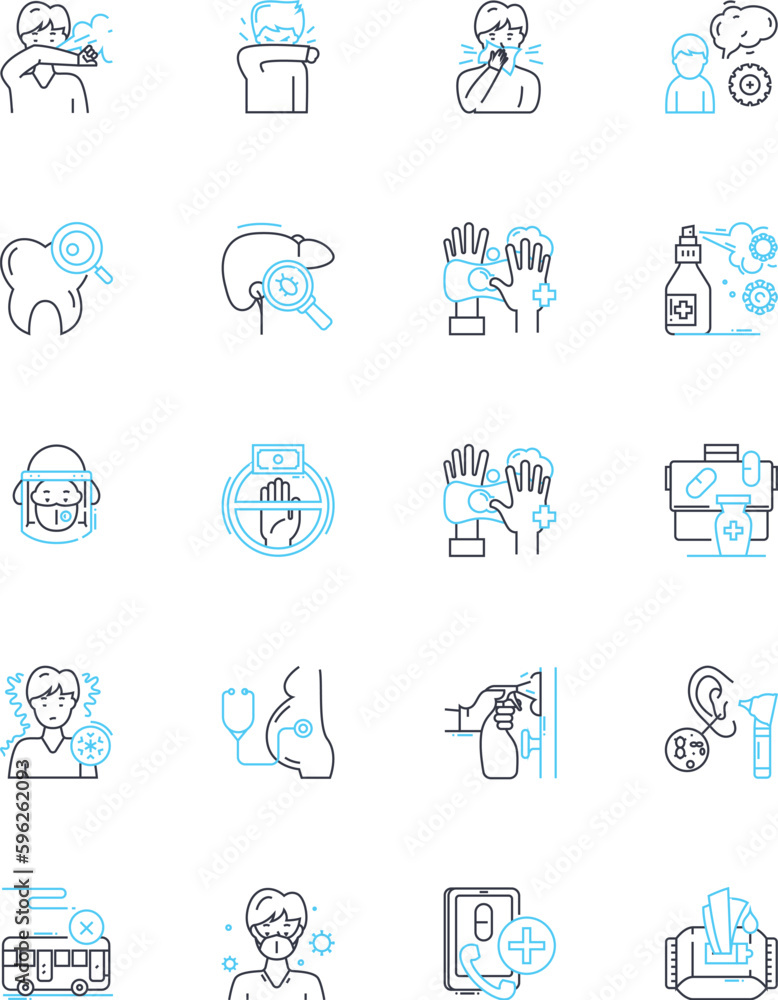 SARS-CoV- linear icons set. Virus, Pandemic, Disease, Infection ...