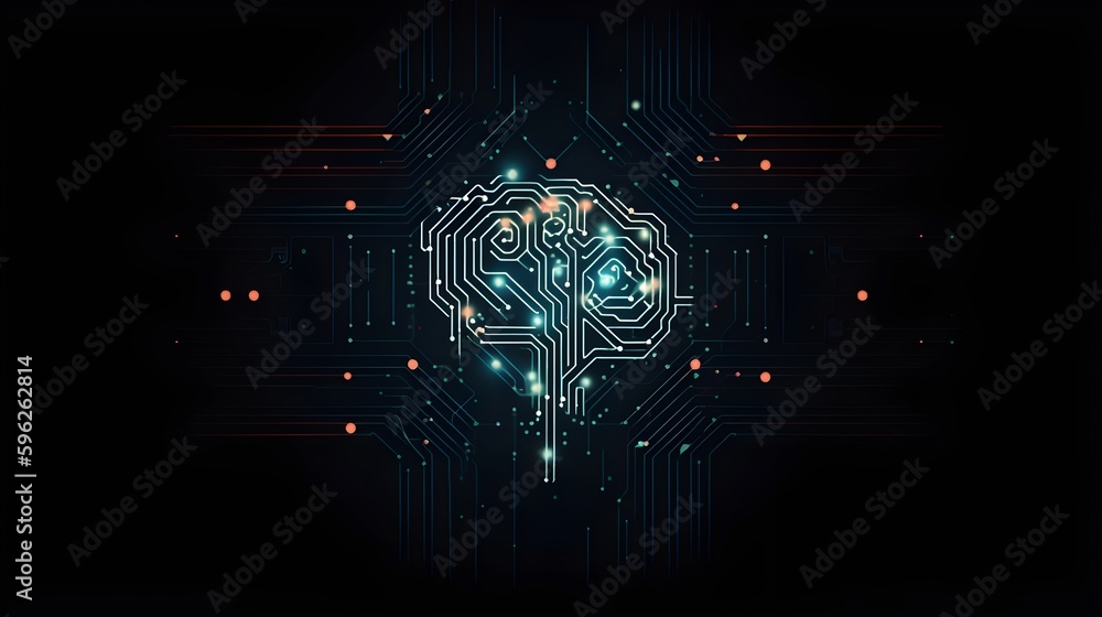 Digital brain with circuits, minimalistic Artificial Intelligence AI ...