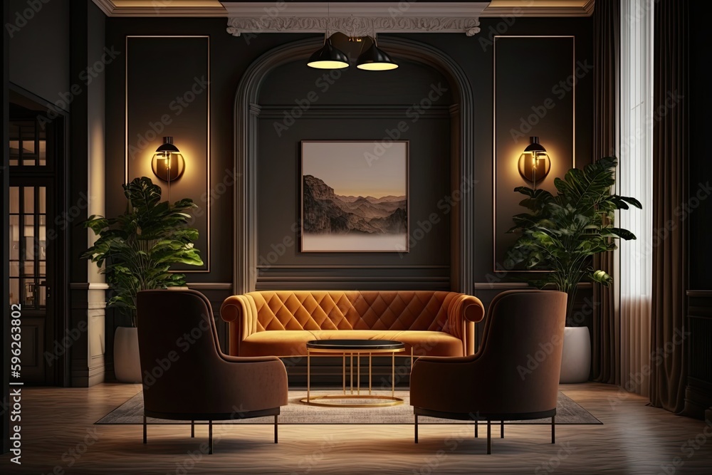 empty luxury hotel reception with warm and welcoming atmosphere and ...