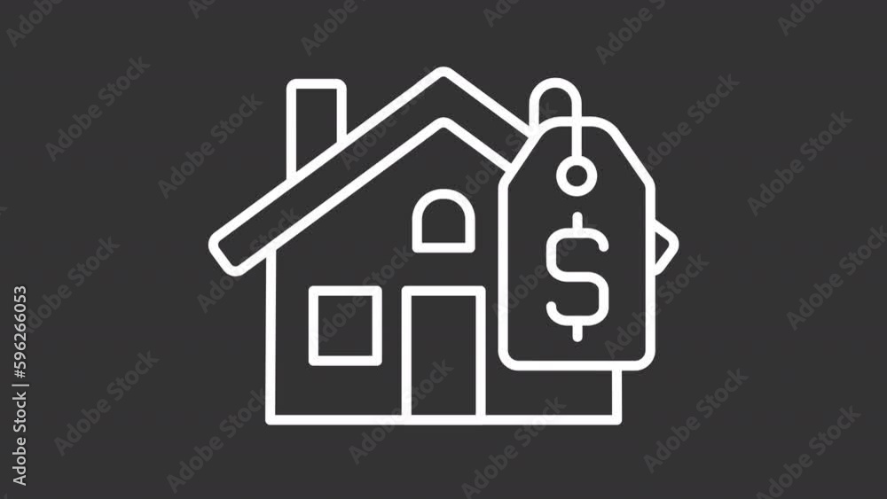 House price white line animation. Buying home. Construction cost. Real ...