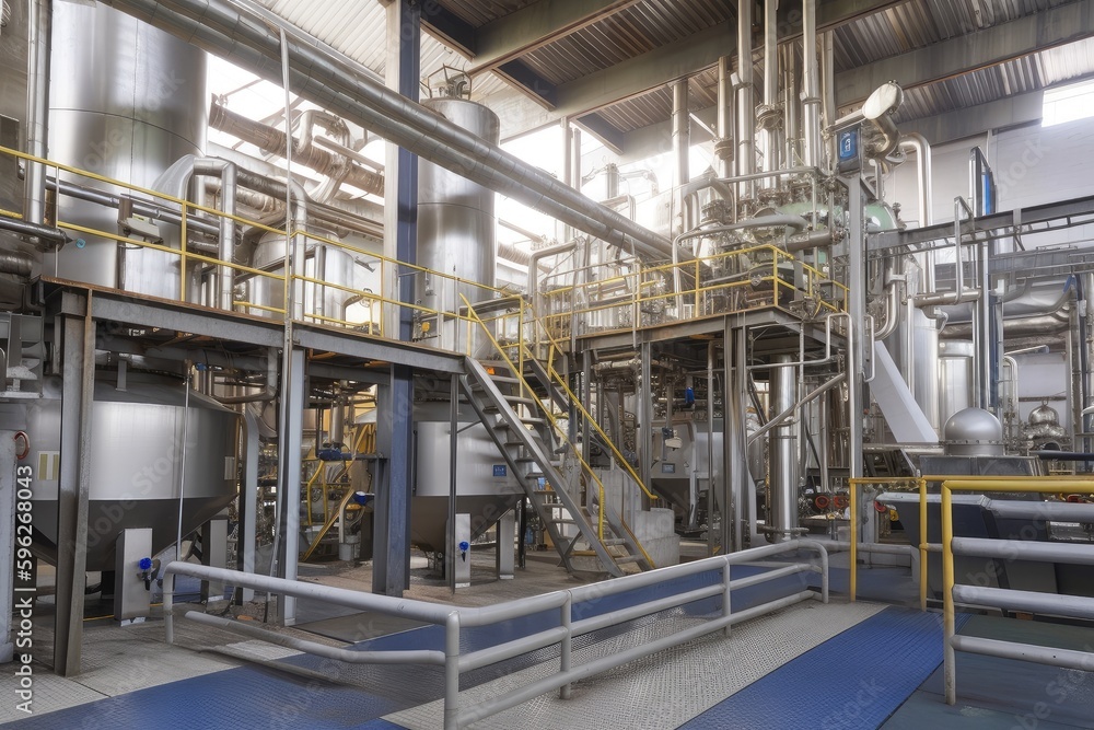 chemical processing plant, with massive amounts of raw materials being ...