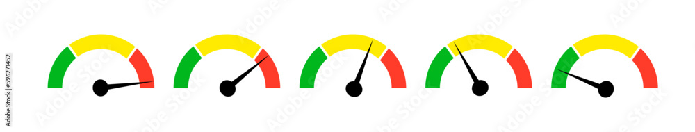 Speedometer gauge meter icons. Vector scale, level of performance ...