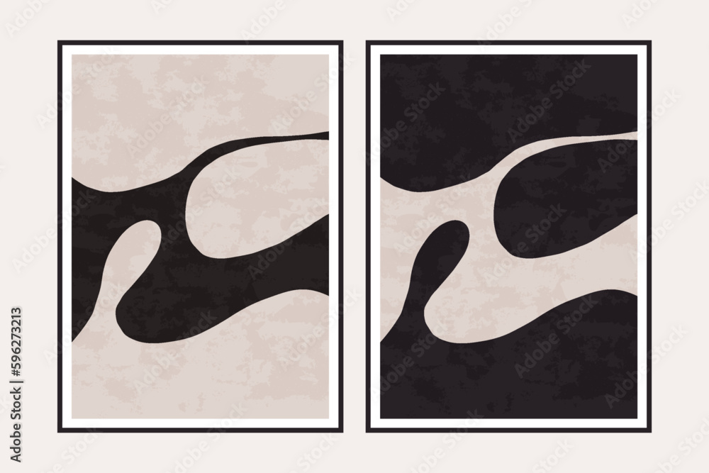 Minimal black white poster. Contemporary abstract organic shapes wall ...