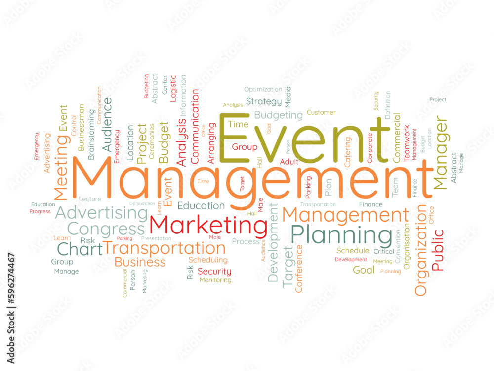 Word cloud background concept for event management. Marketing planning ...