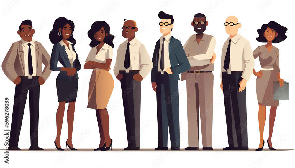 Diversity meets business, A team of cartoon characters from different ...