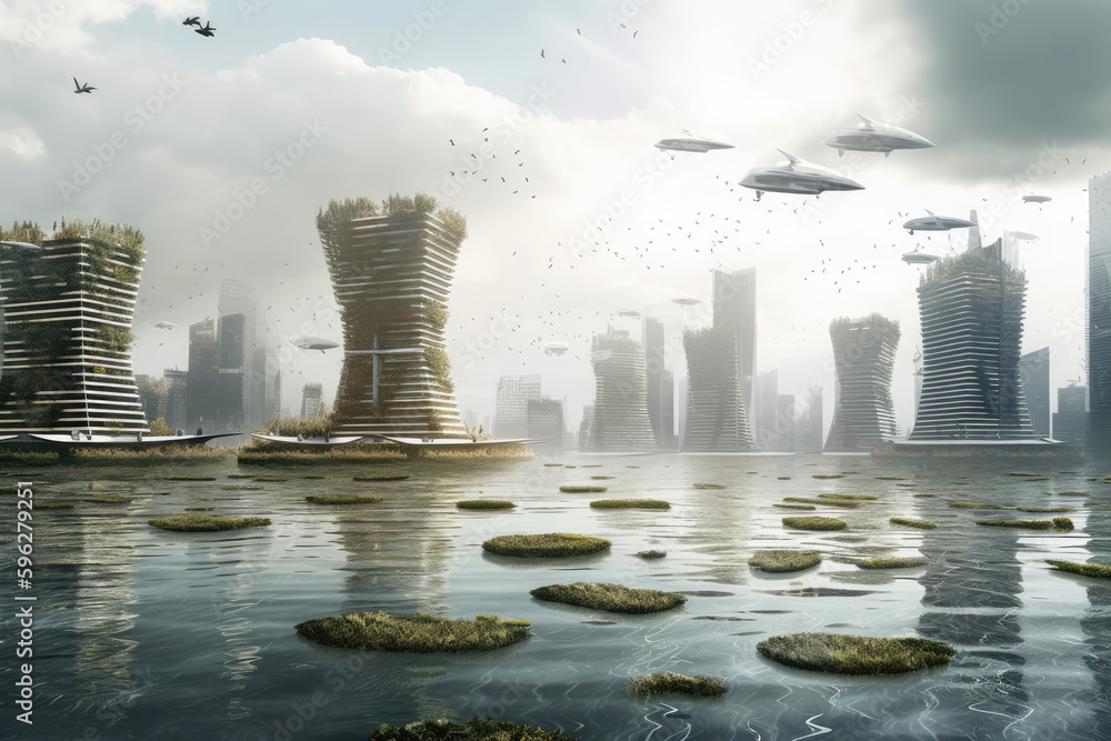 futuristic city built on elevated platforms and designed to withstand ...
