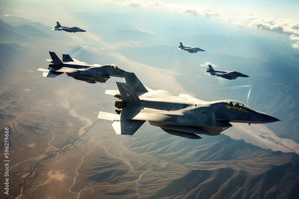 squadron of unmanned, AI-controlled fighter jets patrolling the skies ...