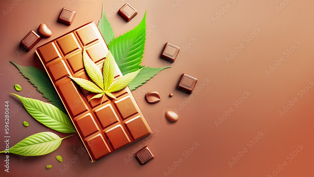 Cannabis organic chocolate. Chocolate bar with cannabis leaves and ...