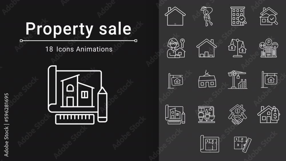 Property sale white line animations. Real estate business. Home ...