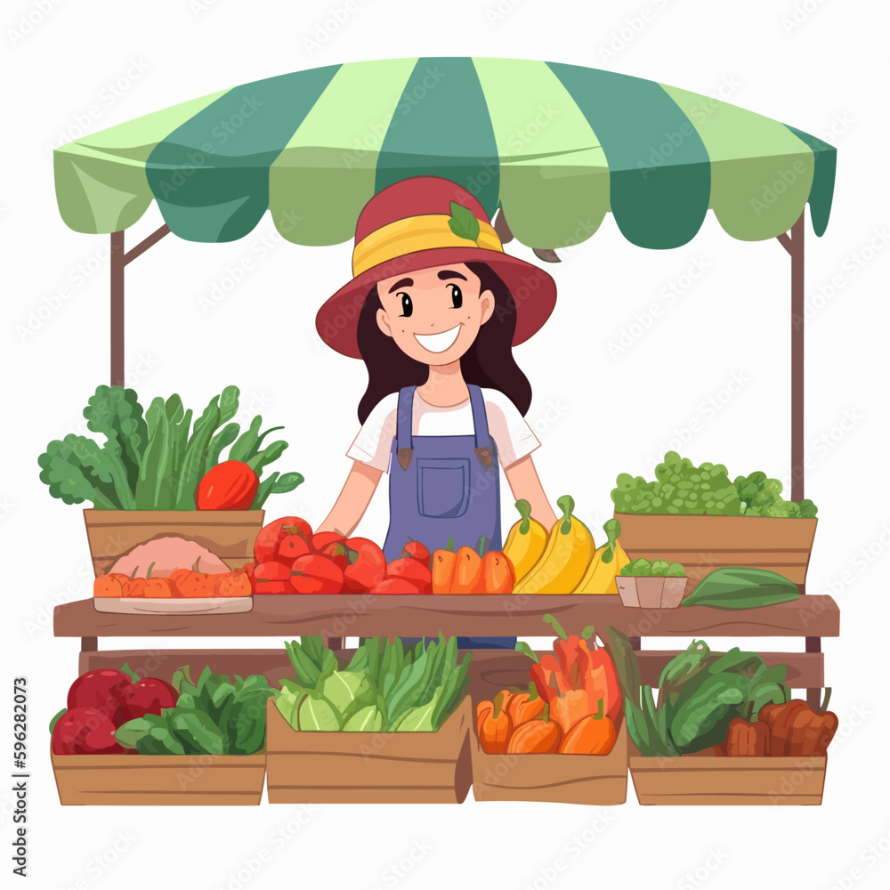 Vegetable and fruit stall. Small food market. Healthy lifestyle ...