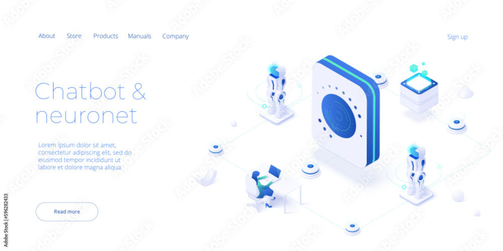 Chatbot or artificial intelligence network concept in isometric vector ...
