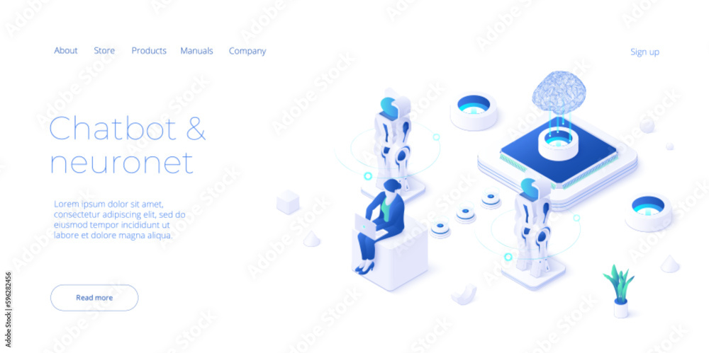 Chatbot or artificial intelligence network concept in isometric vector ...