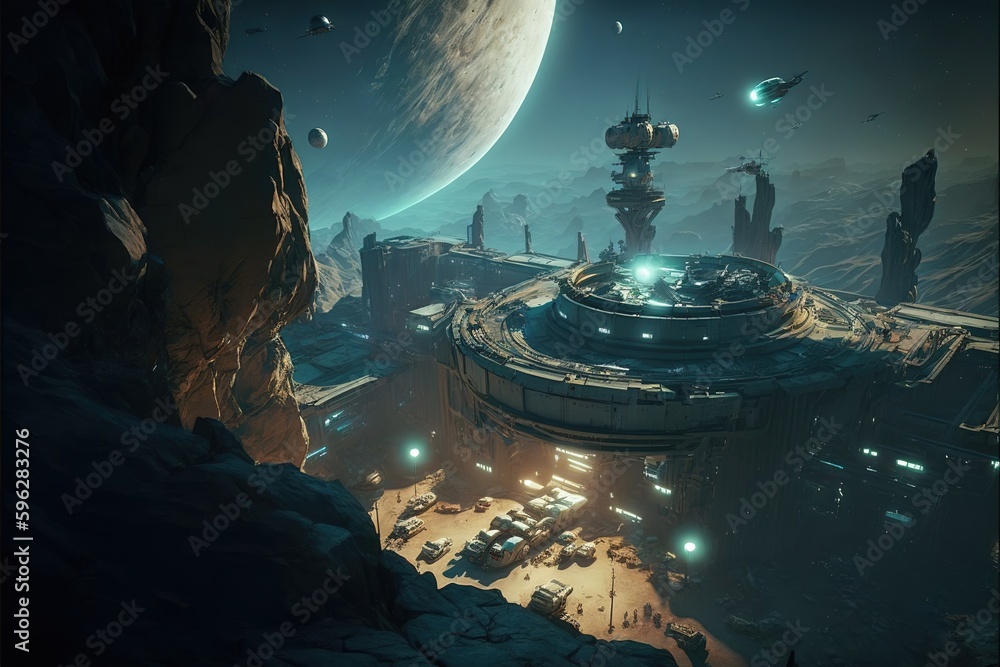 Top view scifi moon base with futuristic advance structure design on ...