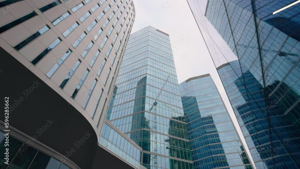 Looking up city downtown skyscrapers, modern high-rise office buildings ...