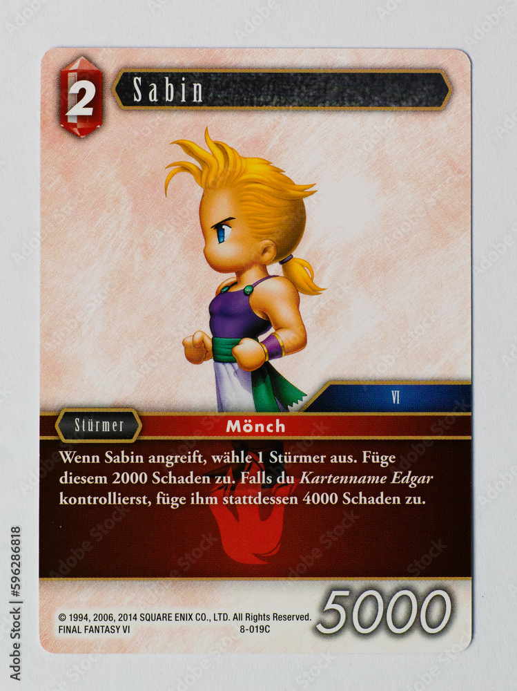 Hamburg, Germany - 01042023: photo of the Final Fantasy Trading card Sabin from the Opus VIII ...