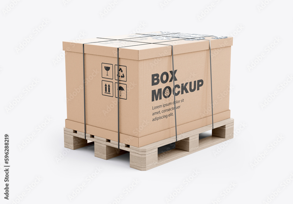 Pallet with Big Kraft Box Mockup Stock Template | Adobe Stock