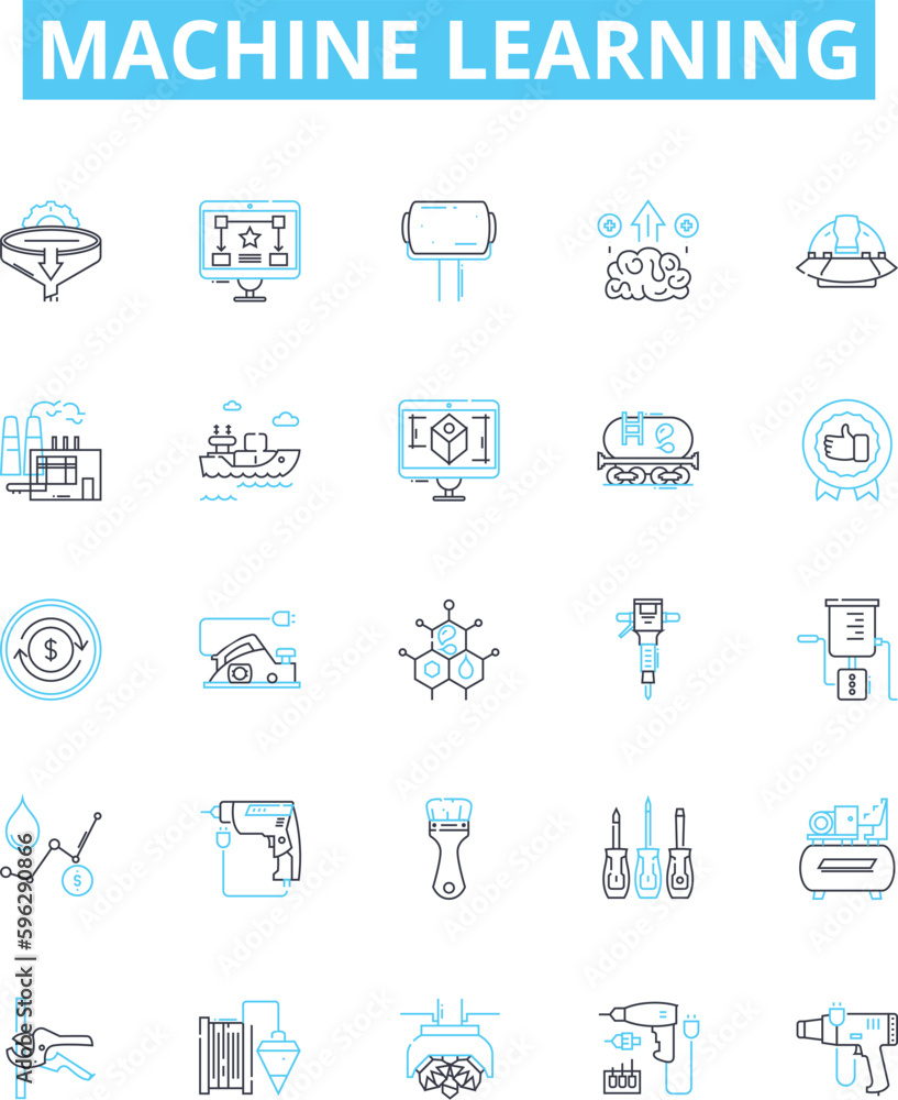 Machine learning vector line icons set. machine, learning, artificial ...