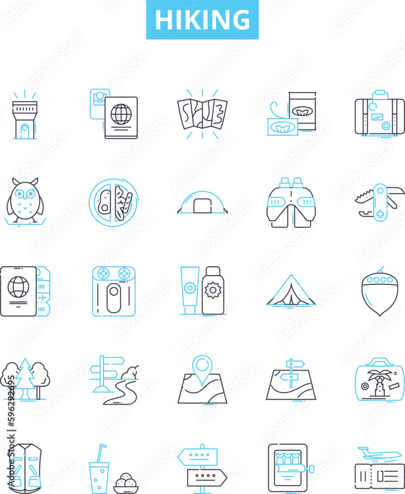 Hiking vector line icons set. Hiking, Trail, Walking, Trekking, Path ...