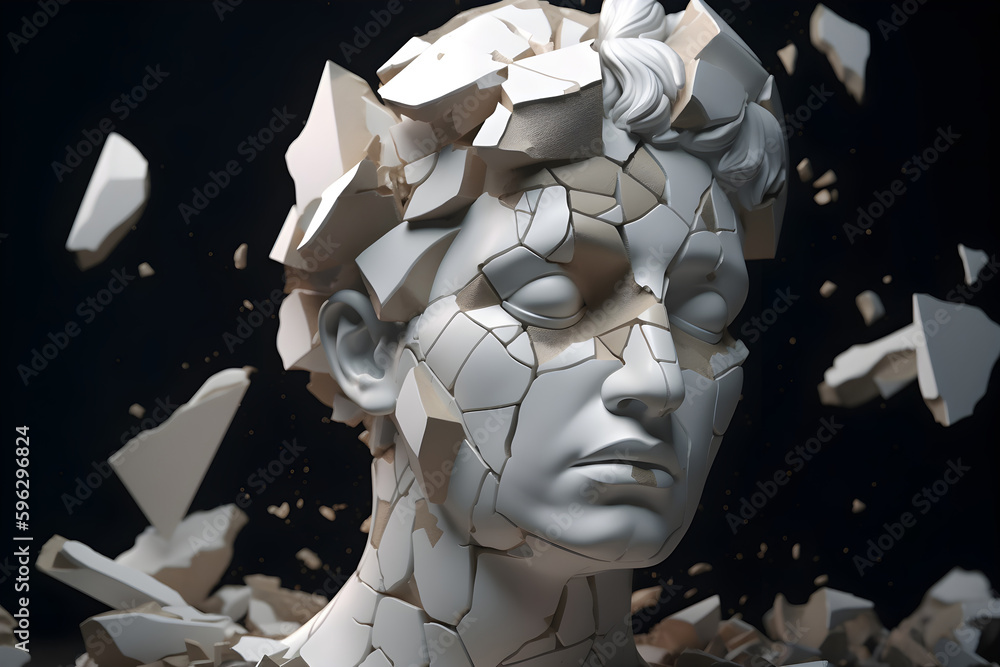 Shattered Grecian Statue Head, Symbolizing Emotional Turmoil and Memory ...