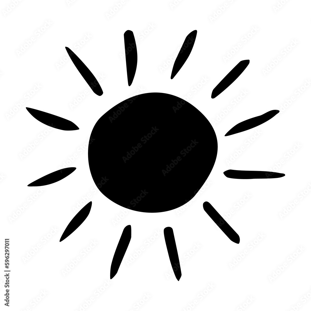 Hand drawn Sun symbol painted with ink brush, png clipart isolated on ...