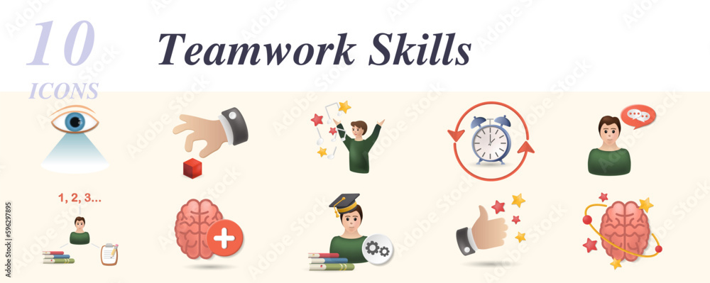 Teamwork skills set. Creative icons: visual perception, fine motor ...