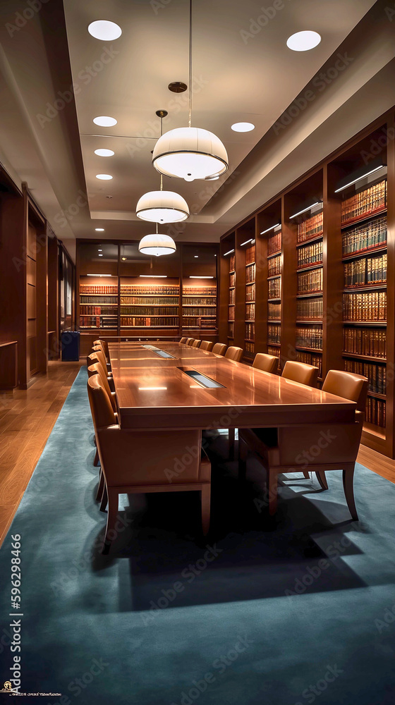 A low-angle establishing shot of a traditional law firm's earthy ...