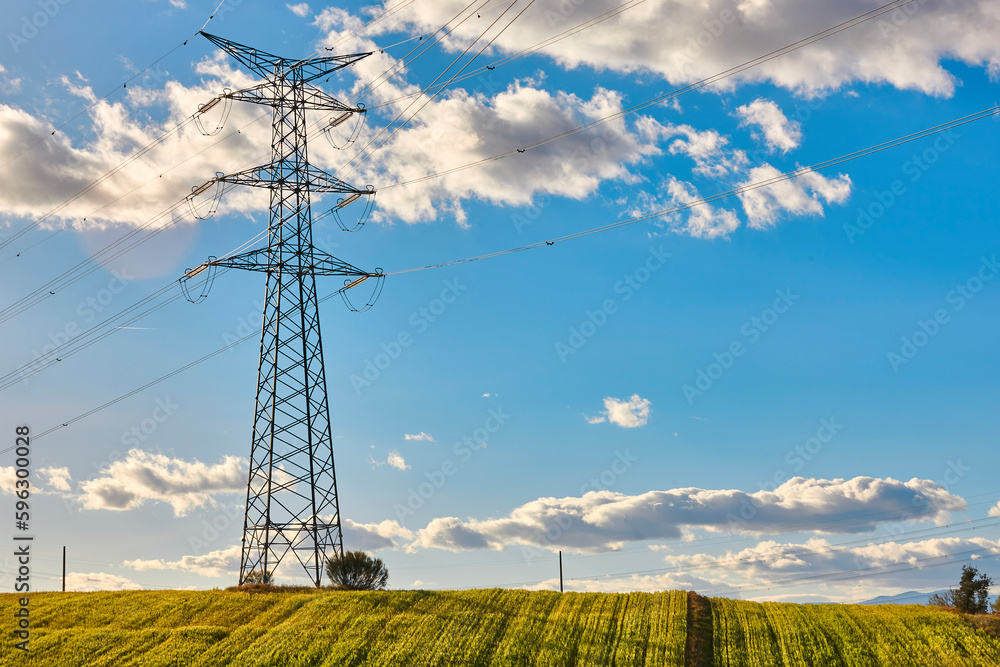 Power lines. Energy industry. Industrial electricity distribution ...