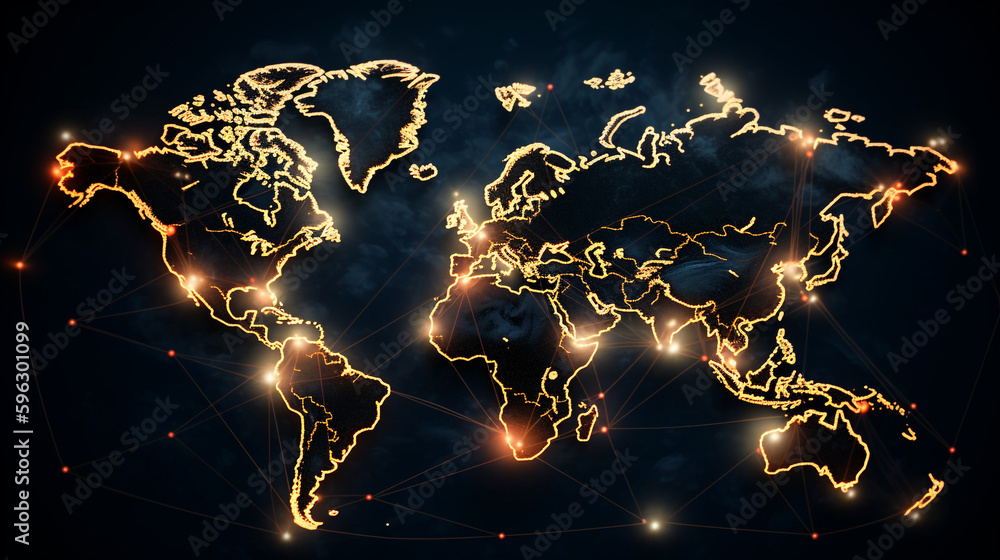 computer technology world map with glowing lines on it. Generative Ai ...