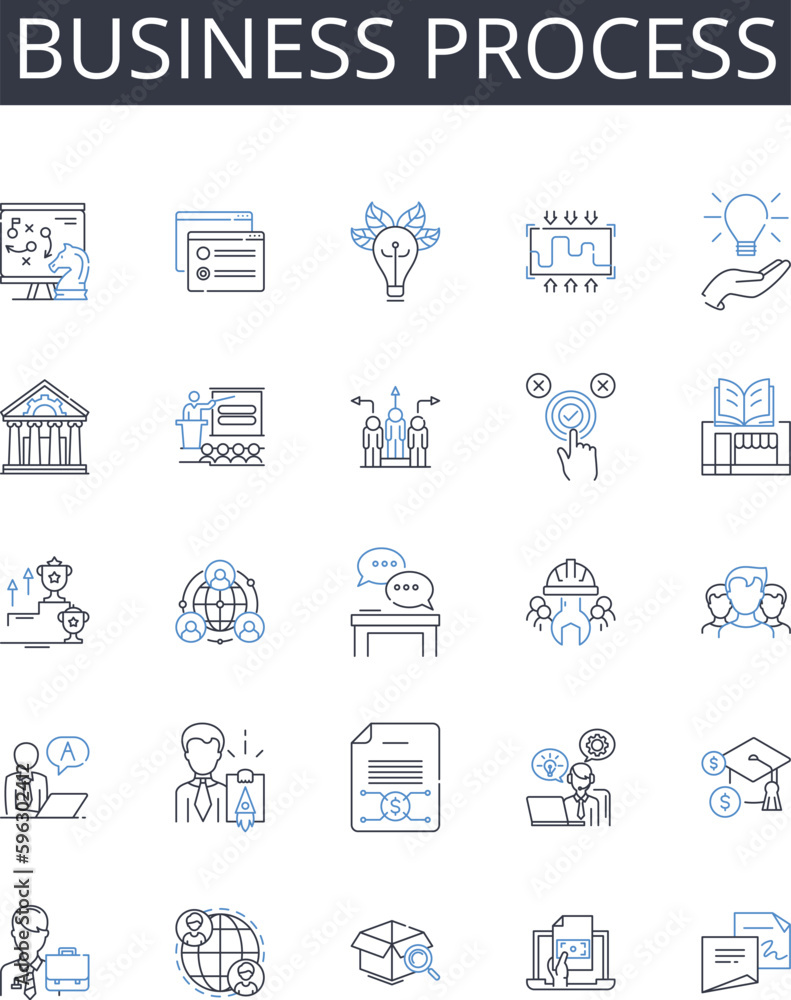 Business process line icons collection. Production line, Operational flow, Work procedure, Task ...