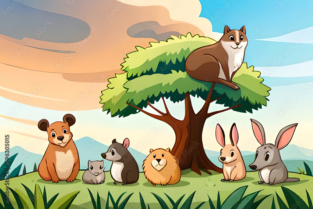 ภาพประกอบสต็อก animals in the forest | A Cute Kid pet animals Character ...