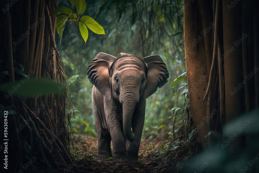 Elephant cub in Sri Lankan jungle. Generative AI ilustração do Stock ...
