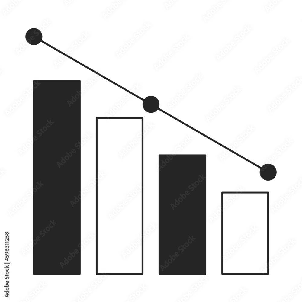 Horizontal Bar Chart Decreasing Flat Line Black White Vector Icon 
