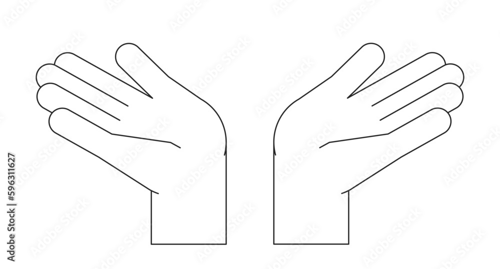 Vetor de Two bare palms raising up flat line black white vector first ...
