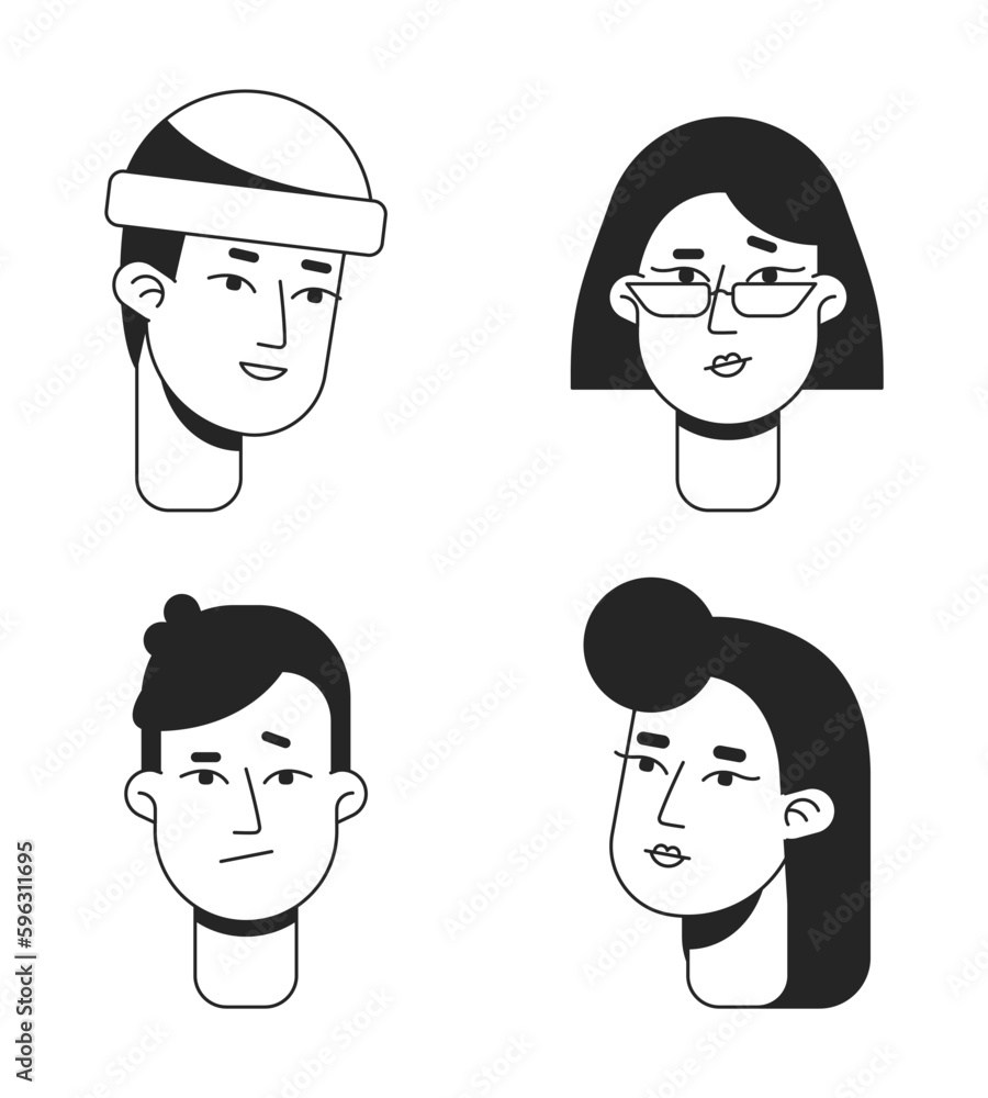 Business owners and entrepreneurs flat line bw vector character heads ...
