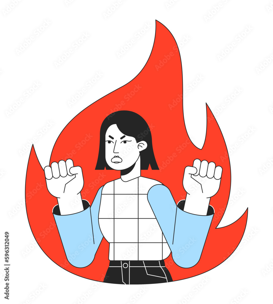 Emotional burnout flat line concept vector spot illustration. Woman ...