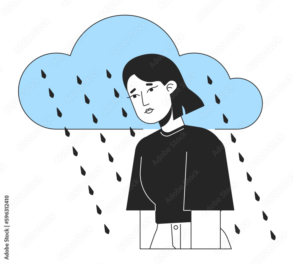 Chronic depression flat line concept vector spot illustration. Woman ...