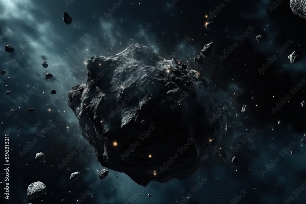 The flight of a comet over the planet, a comet in space, a meteor and ...