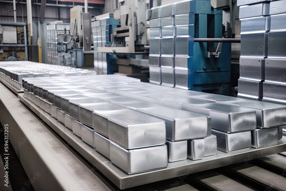 aluminum ingot being produced in modern factory with clean and sleek ...