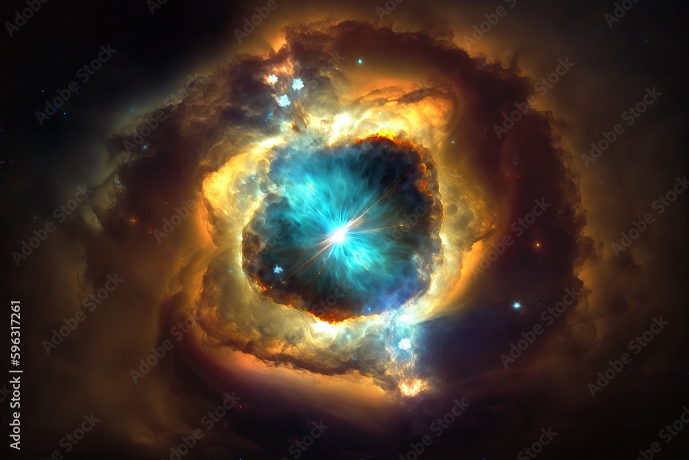 The birth of a spiral galaxy and expansion of space, gas dust clouds of ...