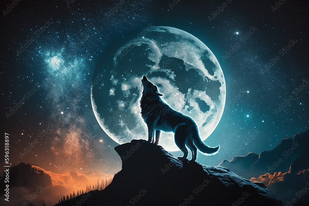 Psychic Waves | illustration show majestic wolf standing on cliff, with ...