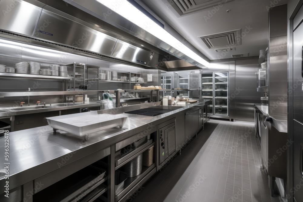high-volume kitchen with streamlined preparation process, from raw ...
