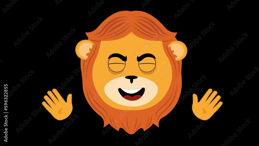 video animation illustration face of a happy lion cartoon waving with ...
