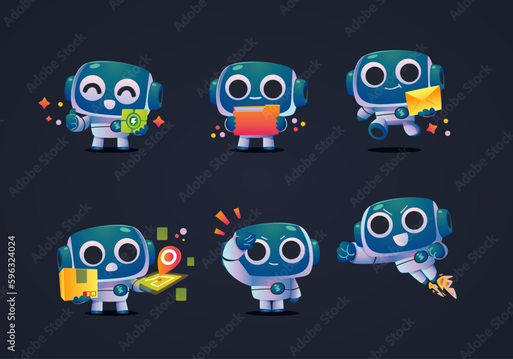 little minimal white modern robot mascot character delivery object ...