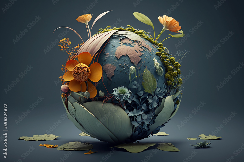 Innovative composition shows the Earth as a 3D Model covered in vibrant ...